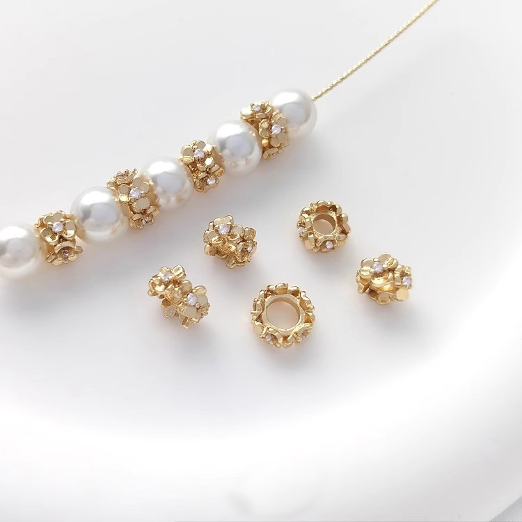 14K Gold-Plated Zircon Trefoil Wreath Spacer Beads For Handmade DIY ...