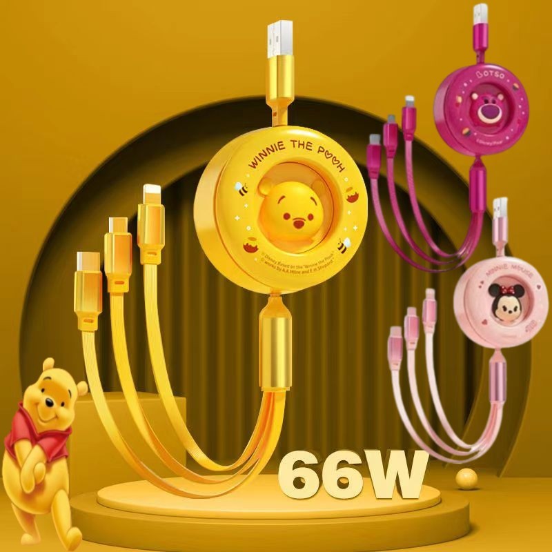 Disney 66W 3 in 1 Car Data Cable Charger Fast Charging USB To Type C ...
