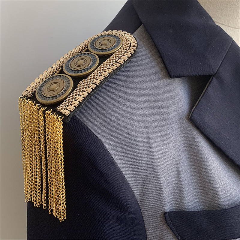 Metal Tassel Shoulder Badge Link Chain Beaded Crystal Punk Rivet ...