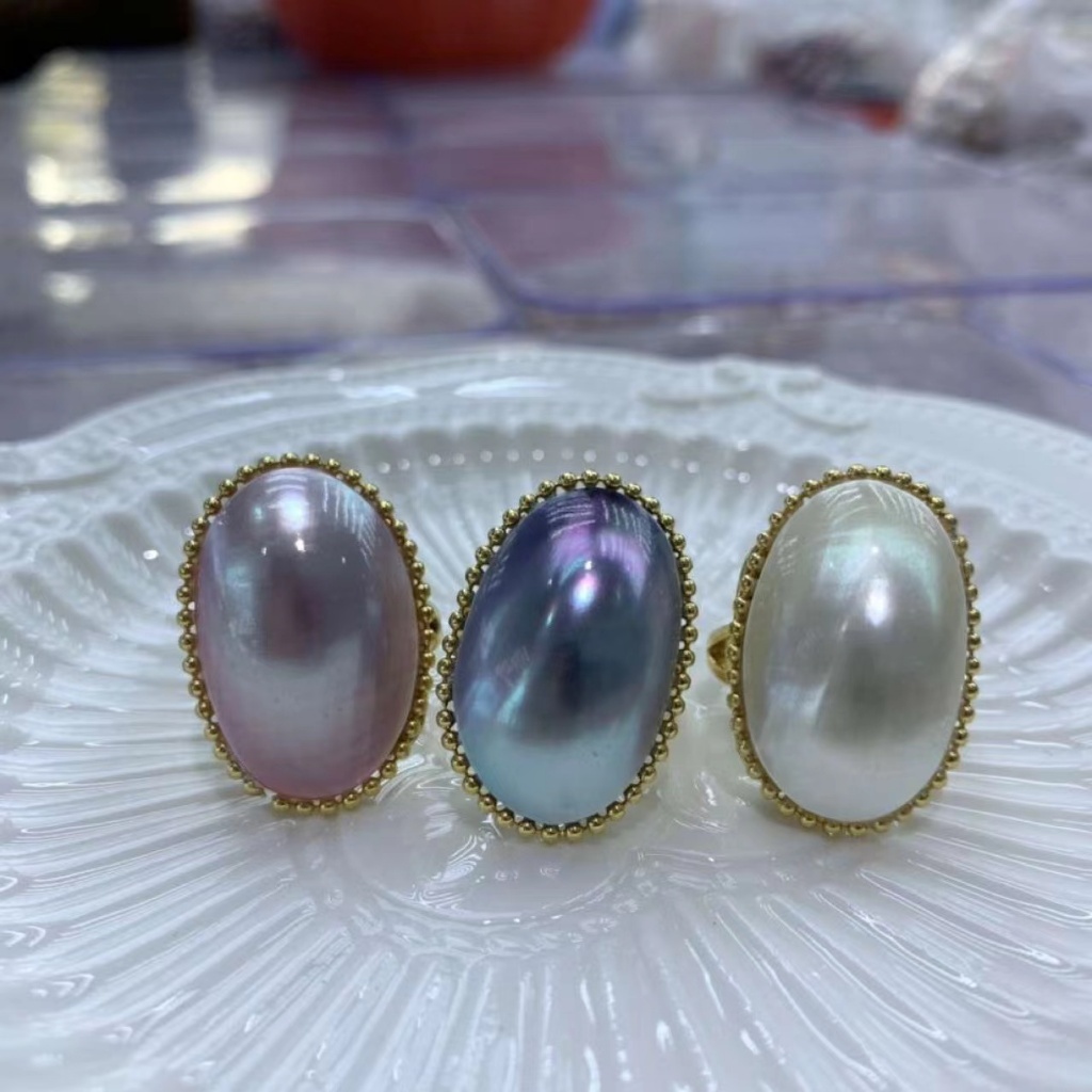 Freshwater Mabe Pearl Blue Color Adjustable Ring | Shopee Malaysia