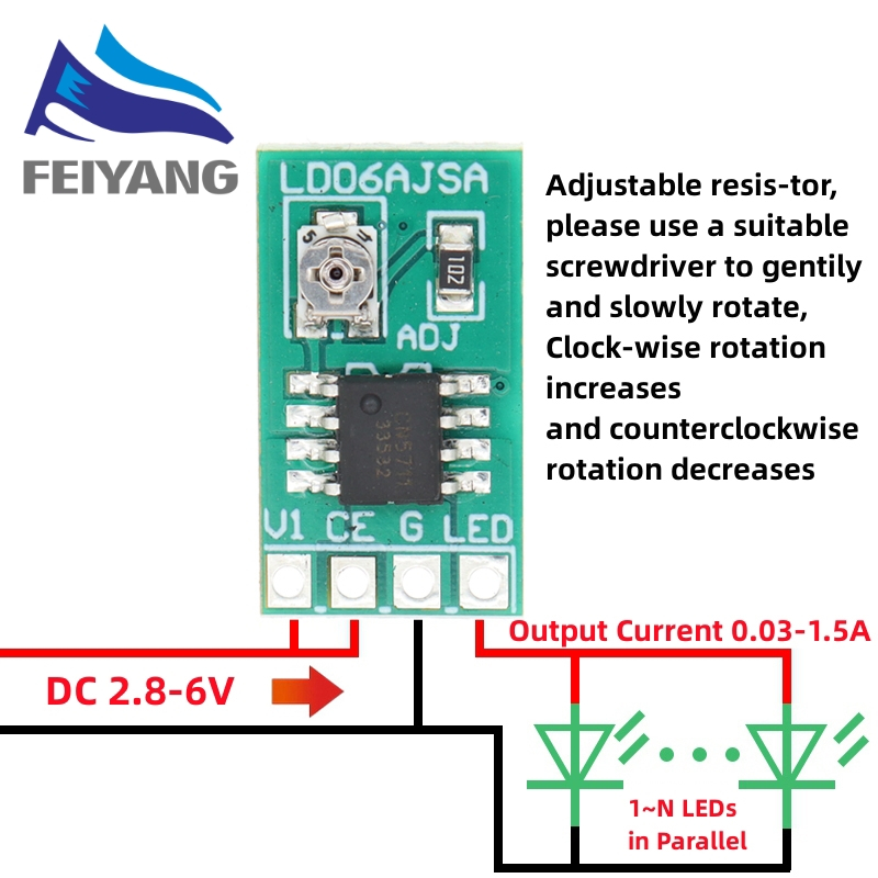 30-1500MA Adjustable Constant Current LED Driver DC 3.3V 3.7V 4.2V 5V ...