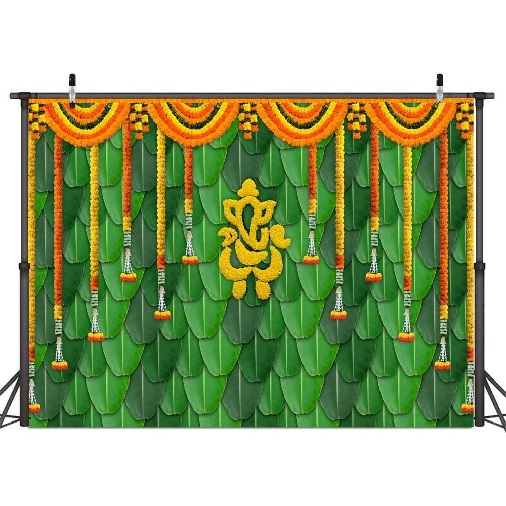 7x5ft India Pooja Traditional Photography Backdrop Banana Leaf Green ...