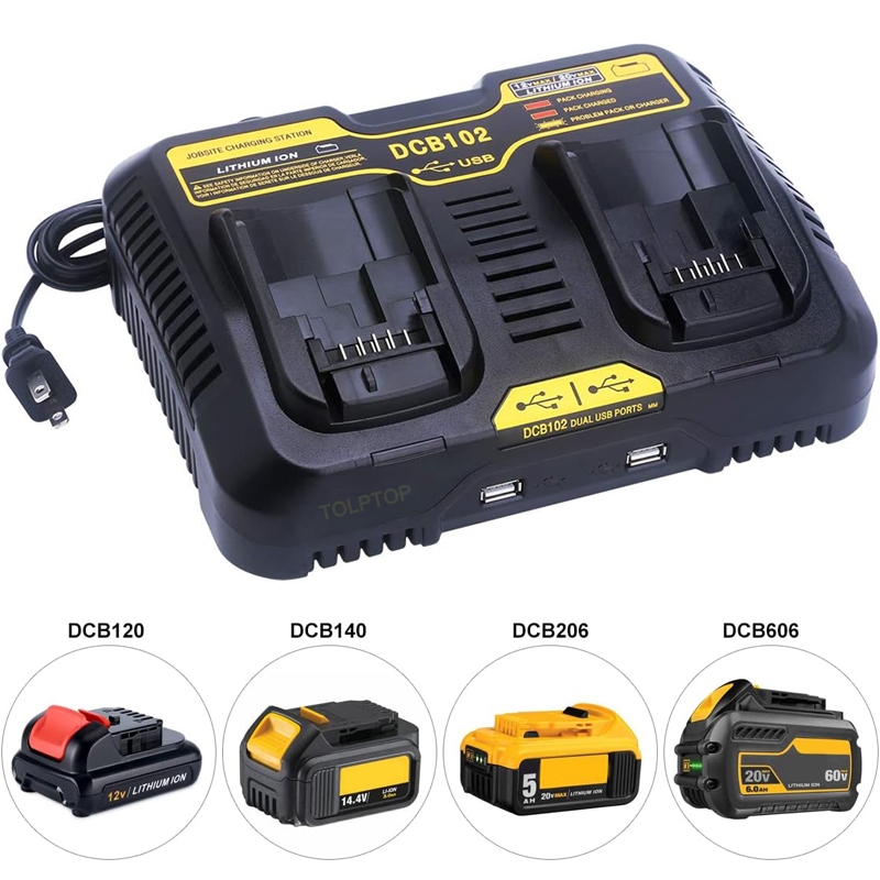 DCB102 DCB112 DCB118 Battery Charger with 2 USB Port for Dewalt 10.8V ...