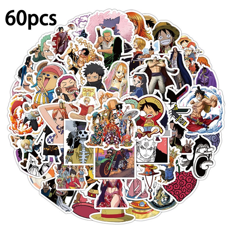 60pcs One Piece Sticker Waterproof Basikal Pelekat Laptop Skateboard ...