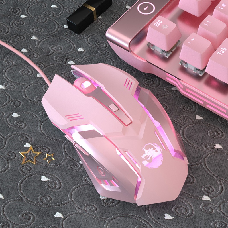 Pink LED light Backlight Gaming Mouse Silent tetikus Gamer Mause Quiet ...