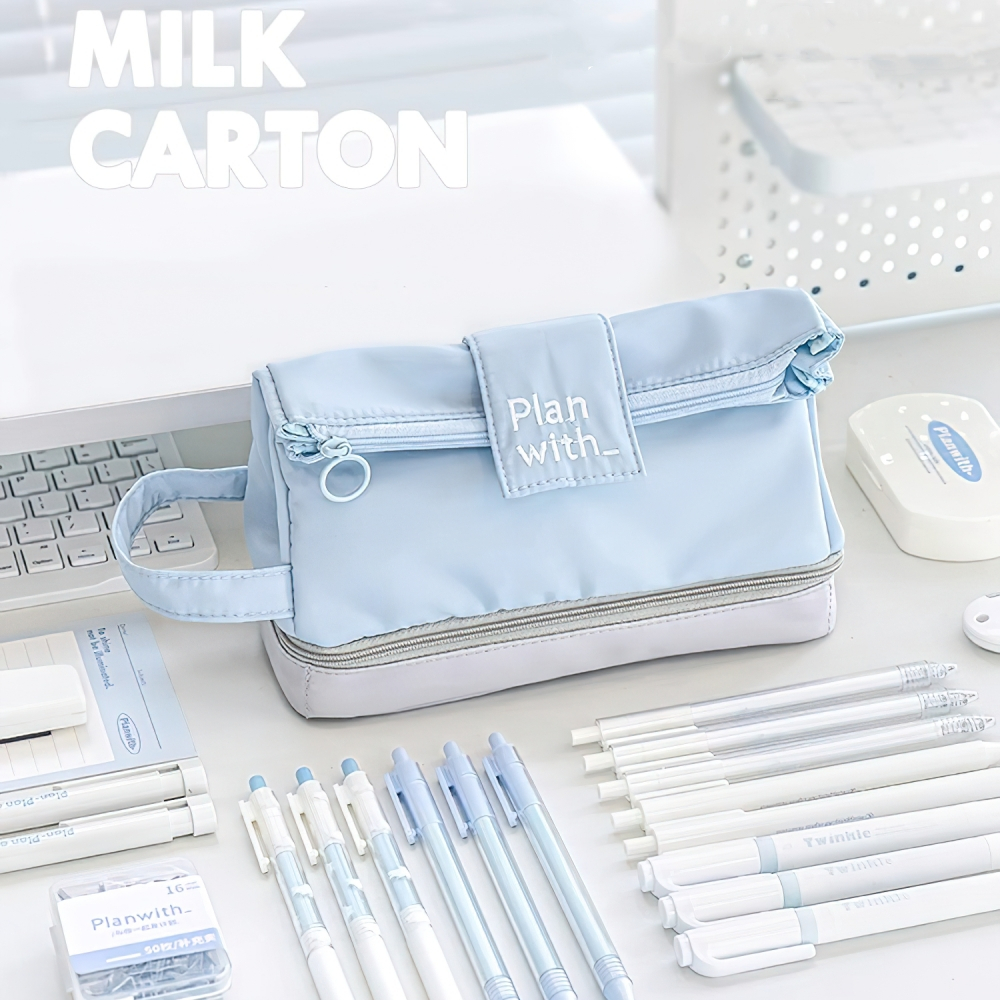 Penlab Milk Carton Pen Bag Pencil Case 2 Compartments Large Capacity ...