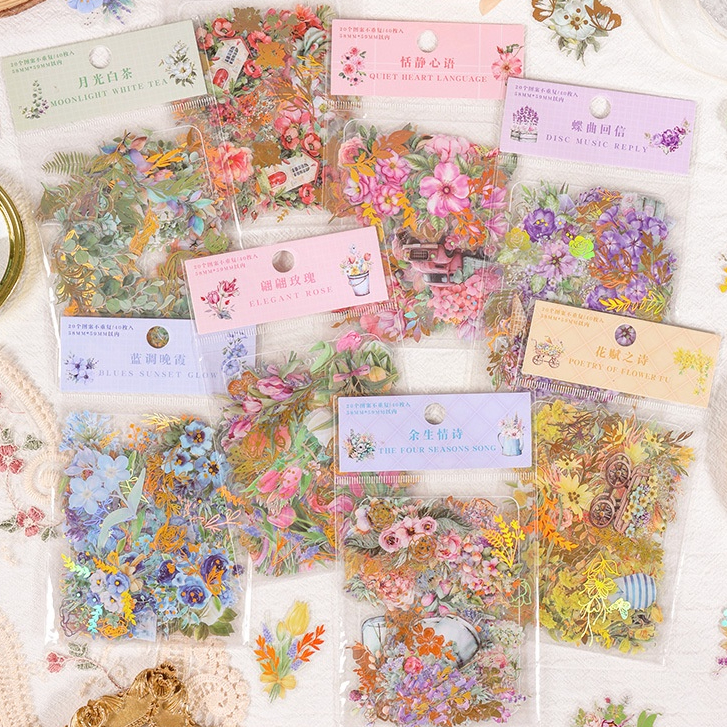 40pcs Plant Flower Stickers PET Kawaii Floral Decorative Stickers DIY ...
