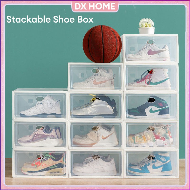 Ready Stock Large Stackable Storage Shoes Transparent Shoe Box Front ...