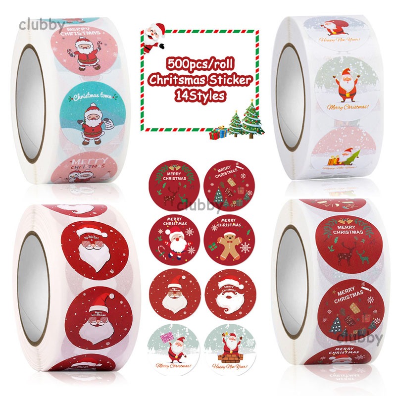 500 Christmas Roll Sticker Santa Snowman Cute Stickers Children Toy ...