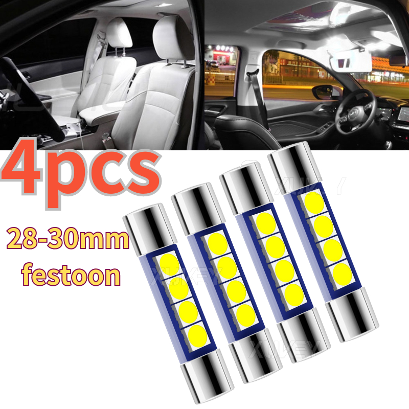 4pcs LED Bulbs Canbus 28-30mm Car Interior Dome Reading Panel Dashboard ...