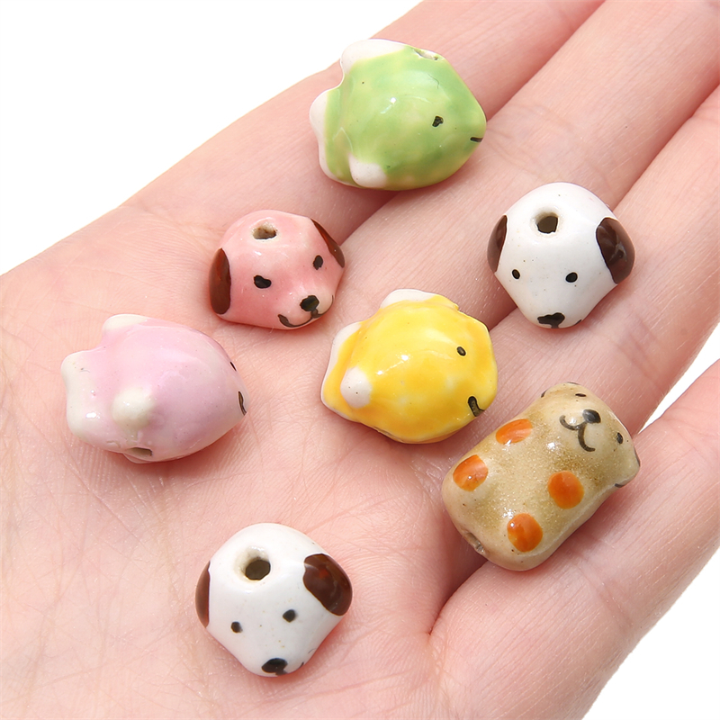 Little Fat Fish Beads Ceramic Bear Beads Ceramic Puppy Hand-Painted ...