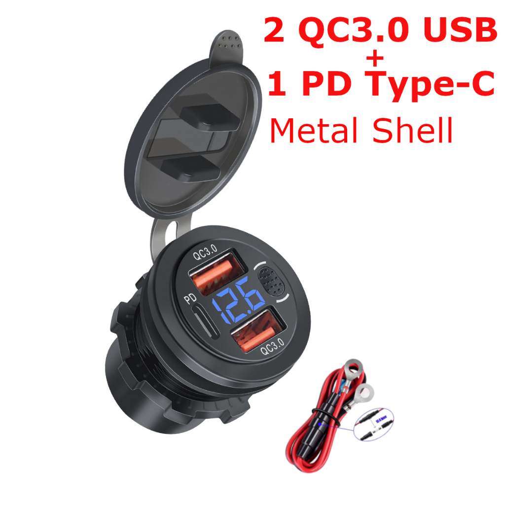 12V 24V 36W Car Charger Dual Type-C 1 PD 2QC3.0 USB Socket Power Outlet ...