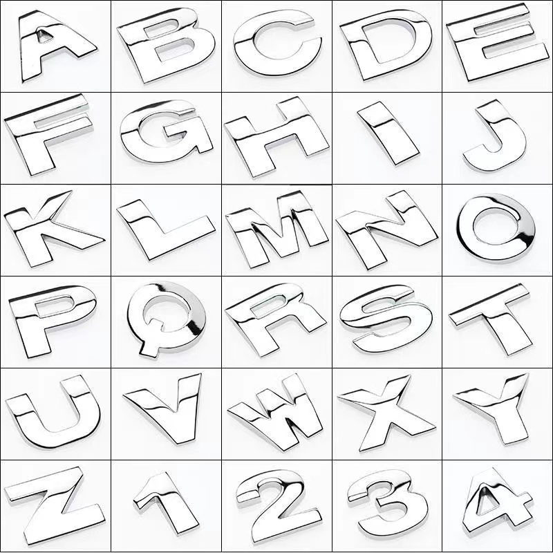 1Pcs 3D Metal Silver 25mm Car Letters Alphabet Emblem Numbers Chrome ...