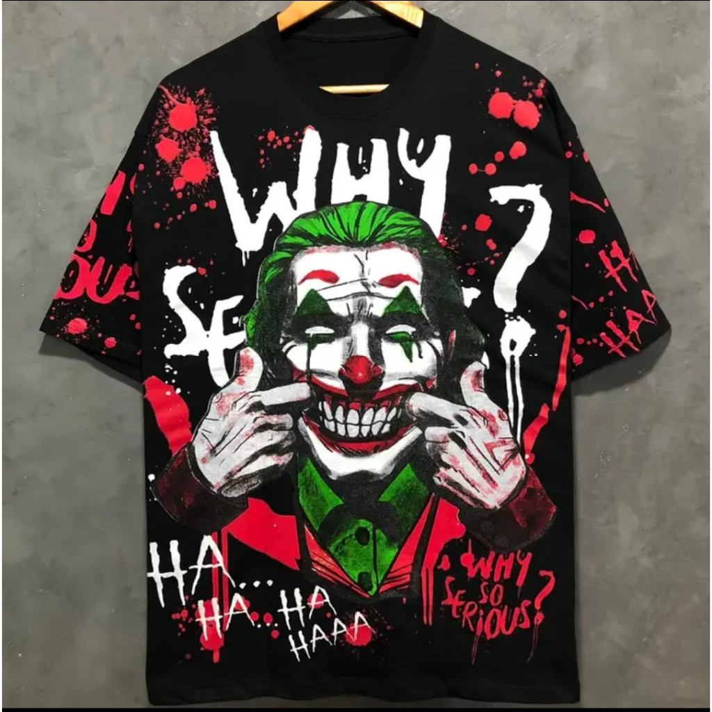 Joker printed T-shirt black and white letters oversized Men's short ...