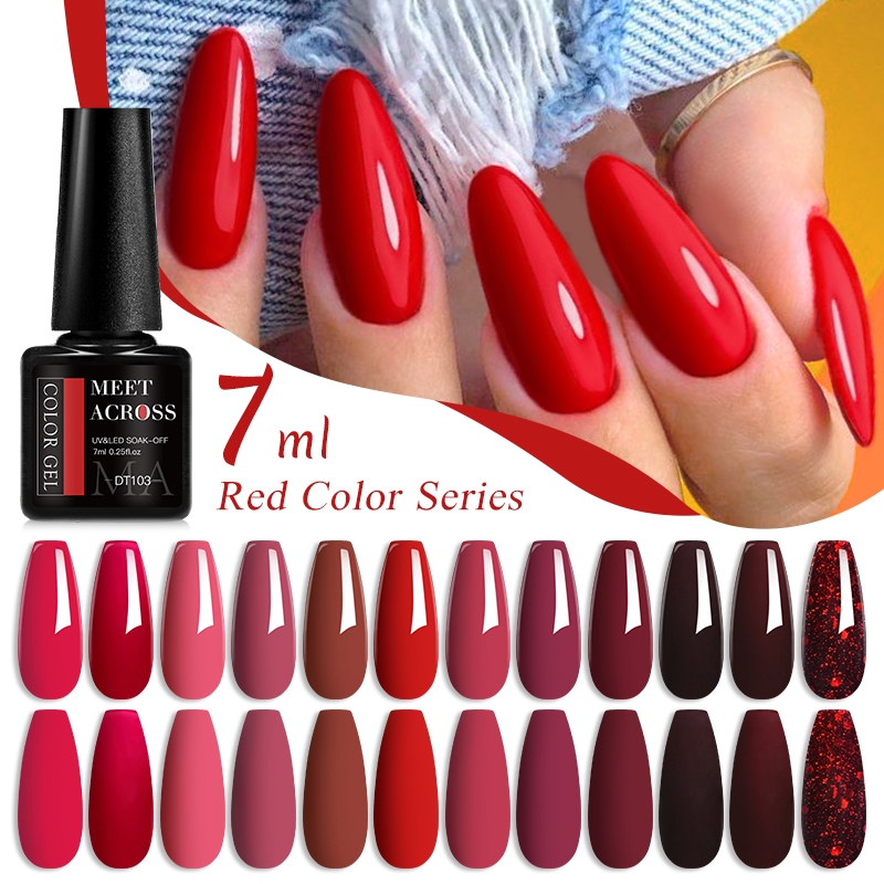 MEET ACROSS Red Gel Nail Polish For Manicure Autumn Color Nails Soak ...