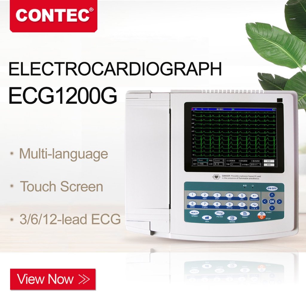 CONTEC 12-lead ECG signal simultaneously electrocardiograph print ECG ...