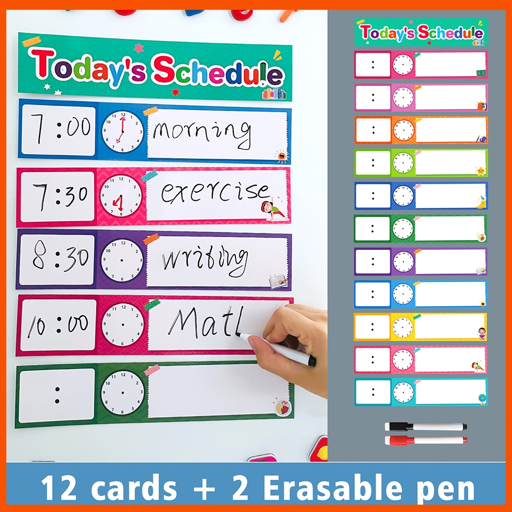 12 PCS Kids Today's Schedule Write & Wipe Cards Time Management Chart ...