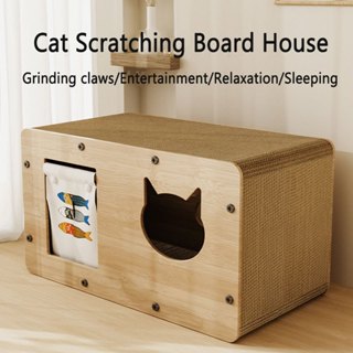 Cat Scratching Board House Large Cat House Indoor Wooden 2 in 1 Double ...