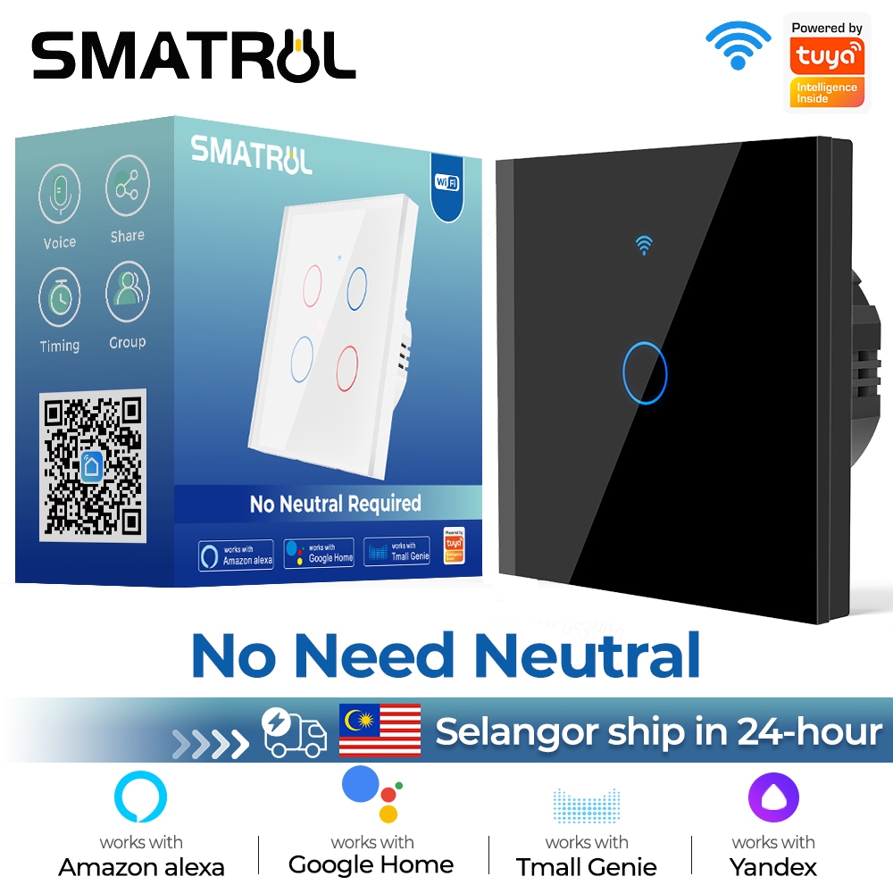 SMATRUL Tuya Smart Switch WiFi Smart Timer Switch No Neutral Wire Light ...