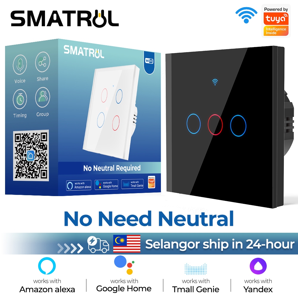 SMATRUL Tuya Smart Switch WiFi Smart Timer Switch No Neutral Wire Light ...