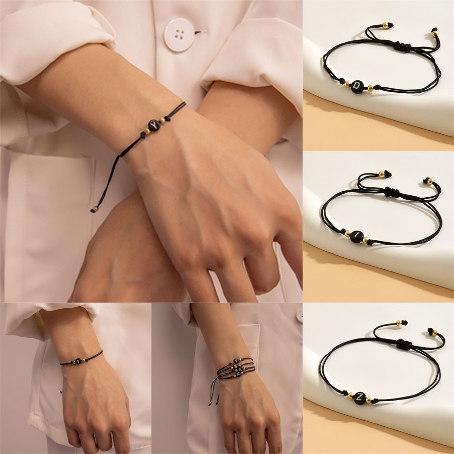 Fashion Letter Bracelet 26 English Letter A-Z Black Rope Beaded ...