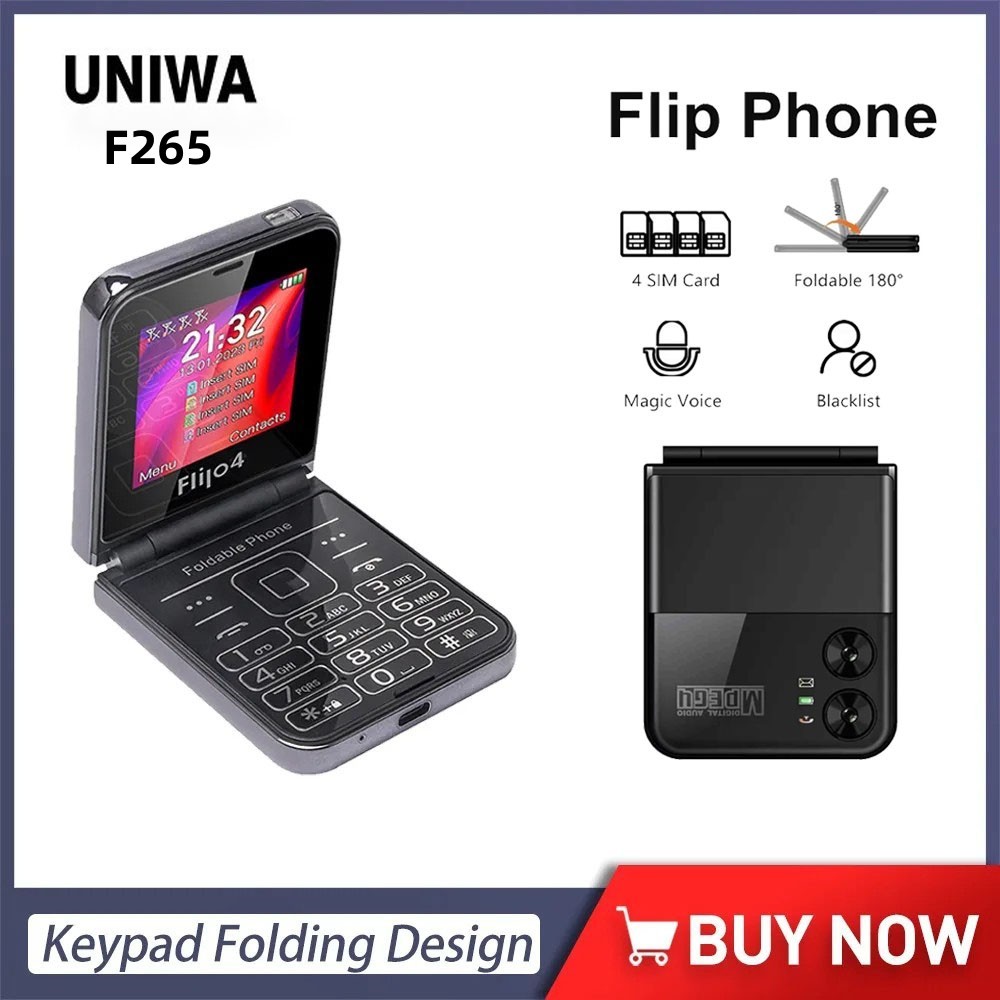 UNIWA F265 2G Mini Phone 2.55" Dual Screen 4 SIM Cards Keypad Folding ...