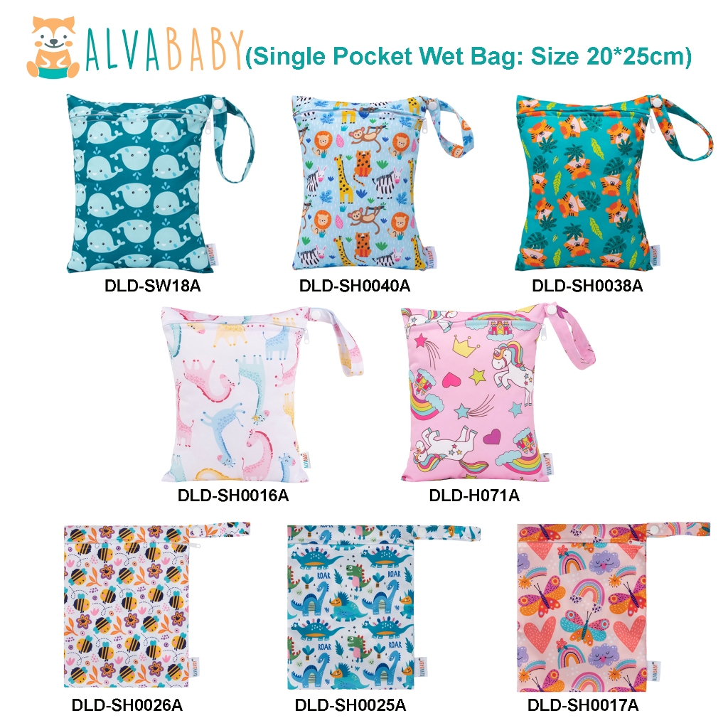20*25CM Diaper Wet Dry Bags Printed Portable Waterproof Dag Storage Bag Swimwear Bag | Shopee ...