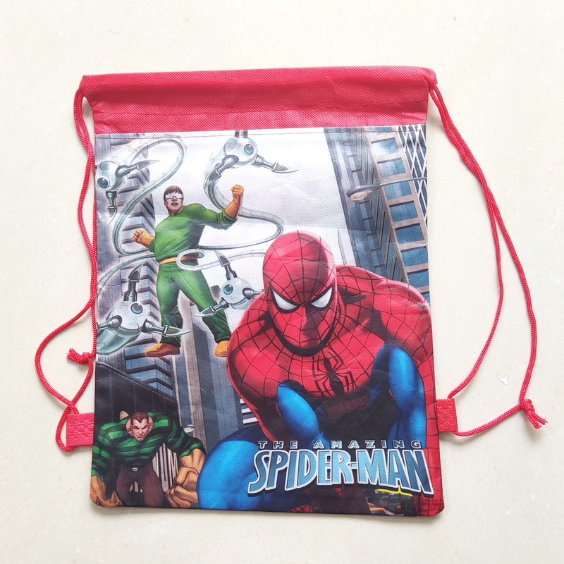 Cartoons Spiderman Theme Non-Woven Drawstring Bag Boys Girl Birthday ...