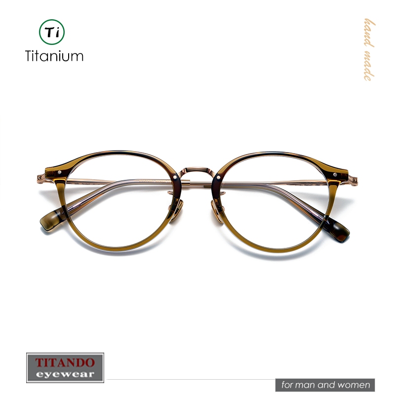 Japanese Retro Boston-Shaped Round Frame Optical Glasses Titanium and ...