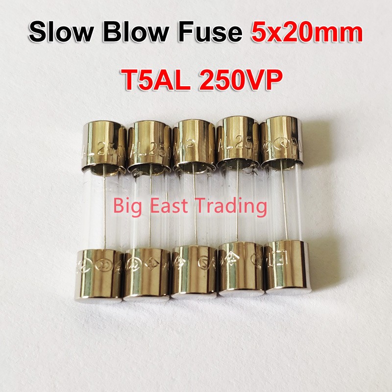 5pcs 5x20mm Slow Blow Fuse T2AL250VP T4AL250VP T5AL250VP T2AL T4AL T5AL ...