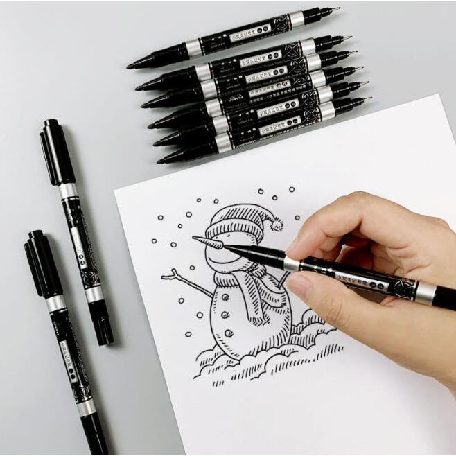 Double Headed Drawing Pens, 12 Pack Dual Brush Pens Black Markers for ...