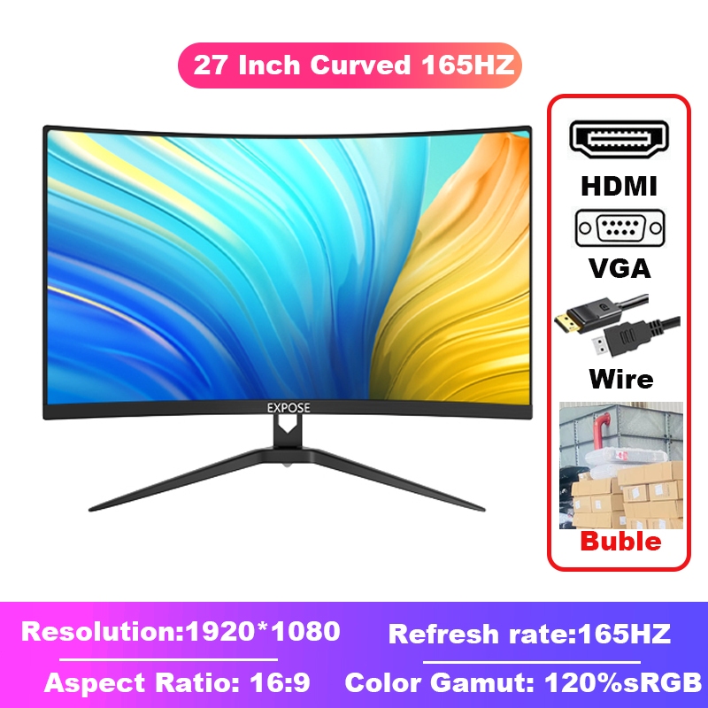 Monitor 27 Inch 165HZ Curve Gaming PC Frameless Computer Monitor Murah ...
