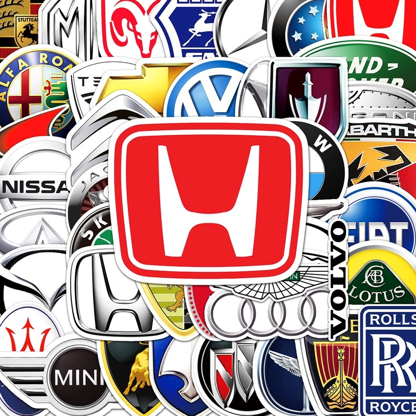 50 Piece Funny Car Brand Logo Cartoon Graffiti Waterproof Stickers For ...
