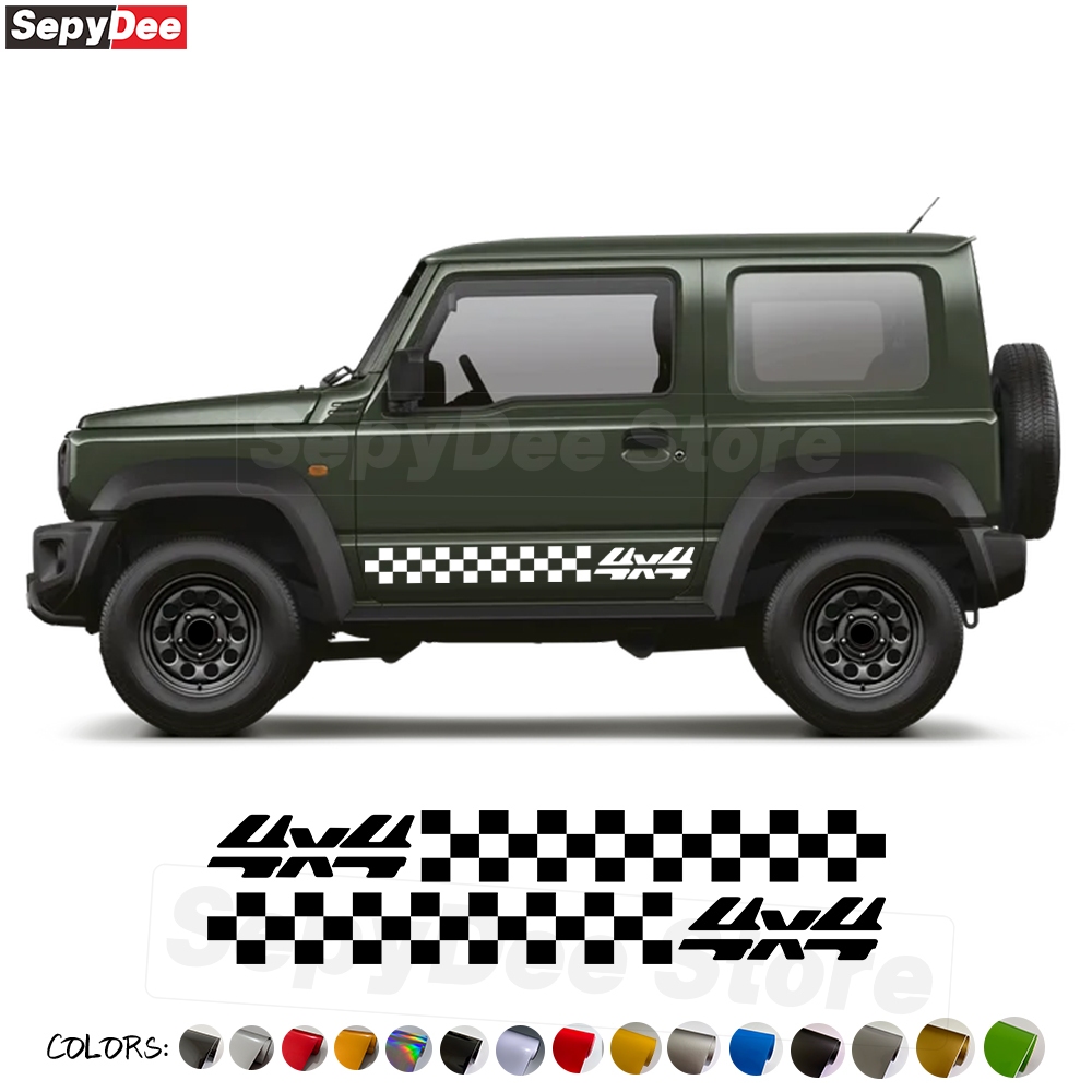 2Pcs For Suzuki Jimny 4X4 Checkered Graphic Car Door Side Stripes Skirt ...