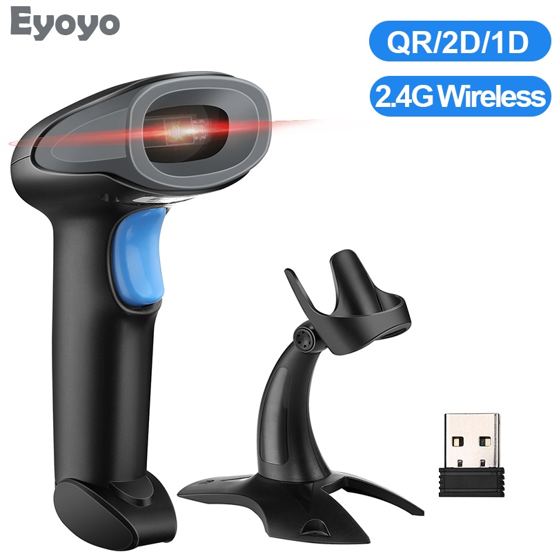 Eyoyo Wireless 1D 2D Barcode Scanner 2.4G Rechargeable Auto Scanning QR ...