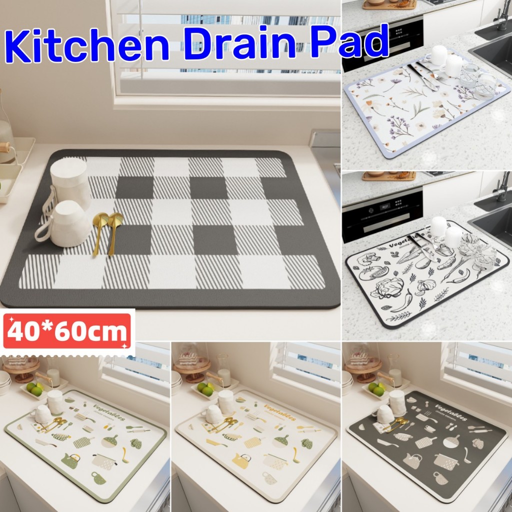 【IN Stock】𝟒𝟎*𝟔𝟎𝐜𝐦 Kitchen Wash Basin Sink Absorbent Mat Drain Mat Dish ...