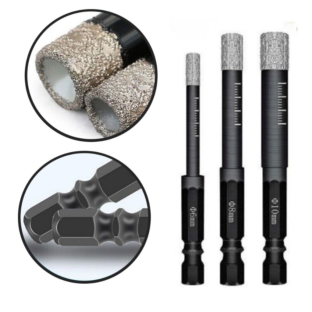 3pcs 6-10mm Diamond Drill Core Bit Dry Holesaw Cut Marble Granite Tile ...
