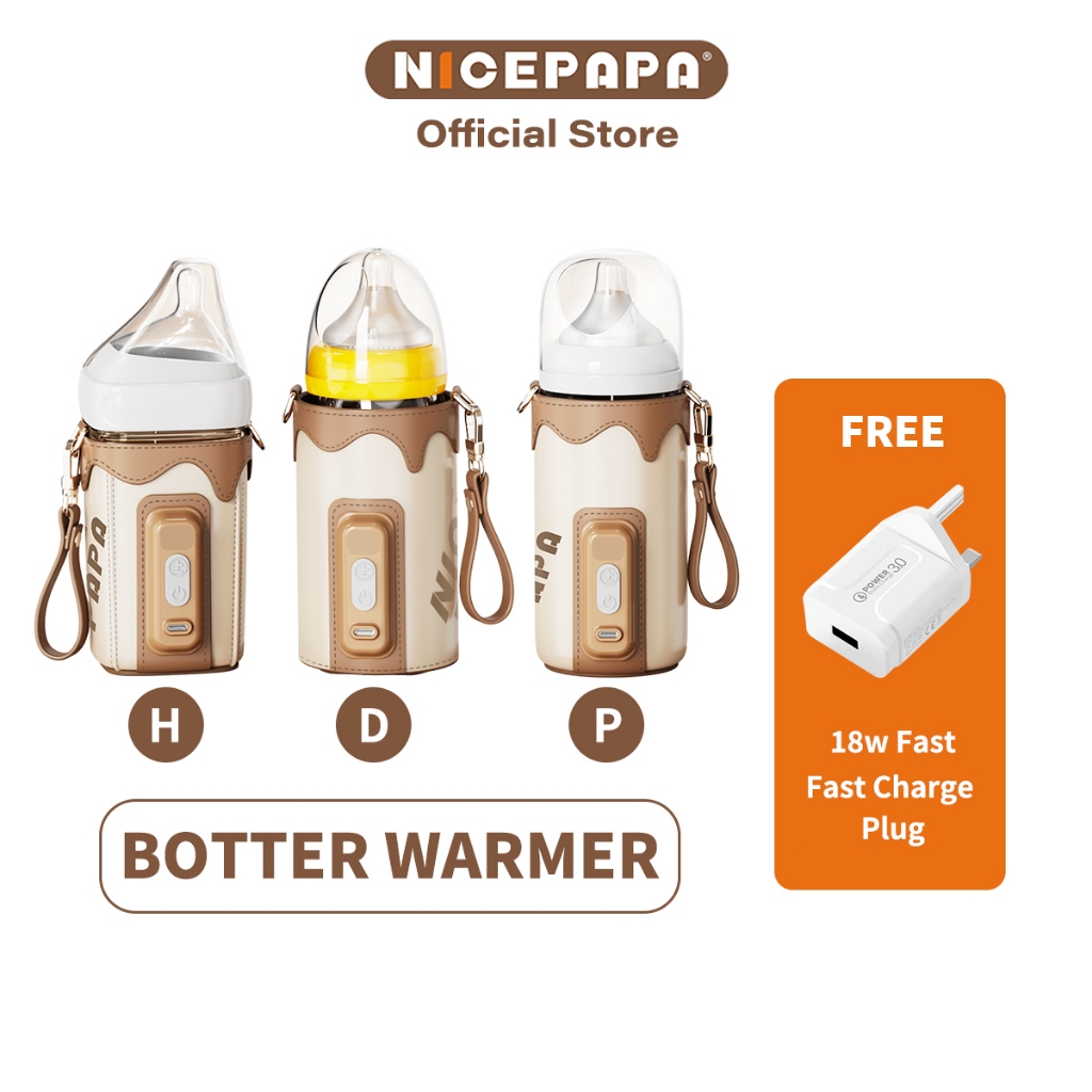 NICEPAPA USB Portable Bottle Warmer 5-level Temperature Adjustable PU Leather Material Keep warm ...