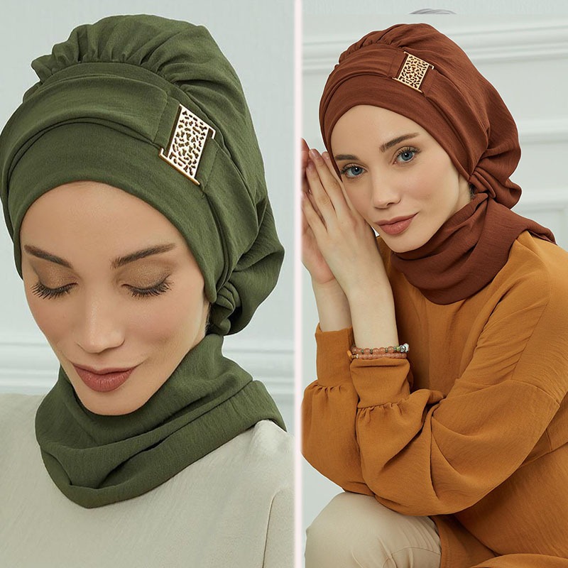 Muslimah Cotton Hijab Instant Turban For Women Fashion Muslim Solid ...