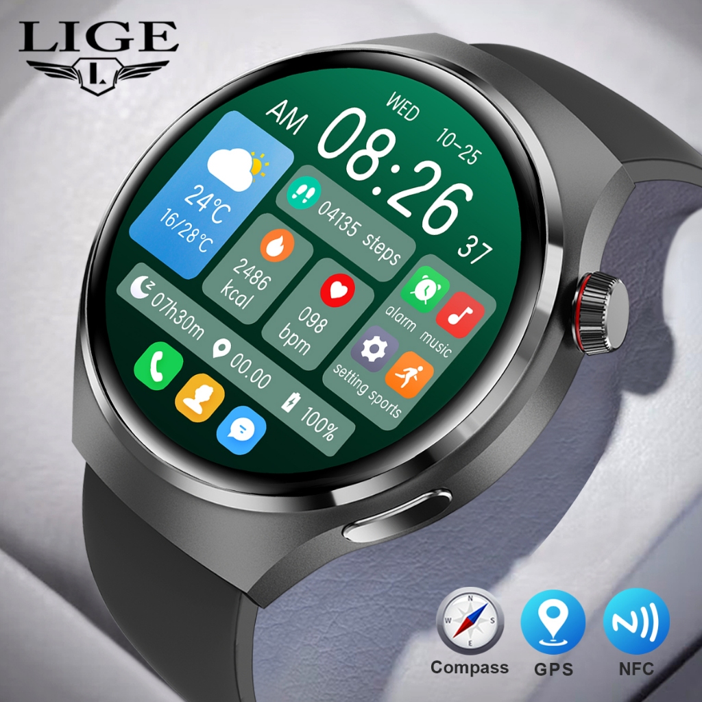 LIGE Smart Watch Men GPS Compass Bluetooth Call 1.6 inches Full Touch Voice Calling IP68 ...
