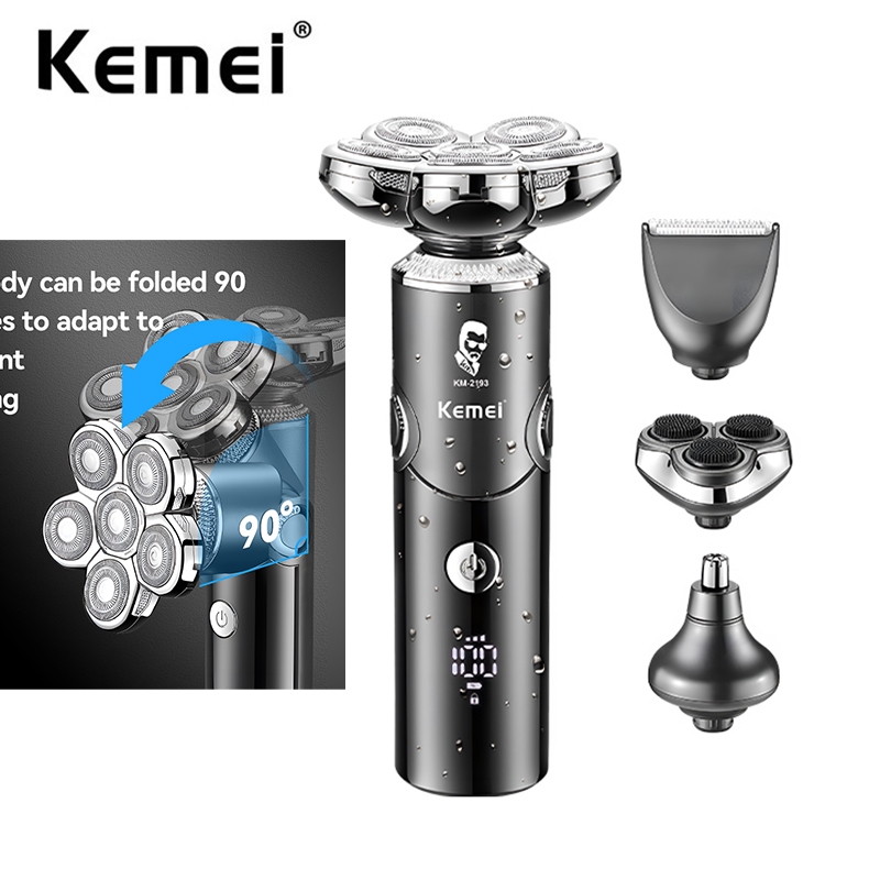 Kemei Foldable 6 Blades Shaver Detachable Head Electric Rotary Razor ...