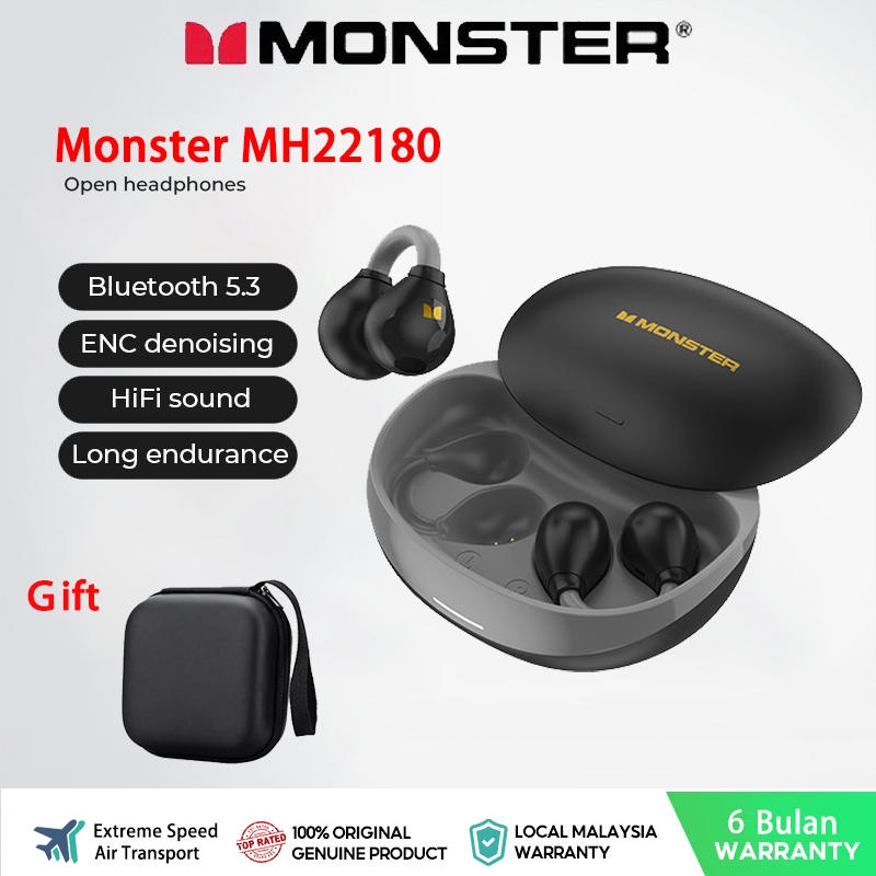 Monster MH22180 Bone Conduction 5.3 Bluetooth Wireless Sports ...