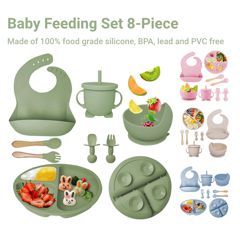 Baby Feeding Set, 8 Pcs Silicone Baby Led Weaning Supplies Includes Cup ...