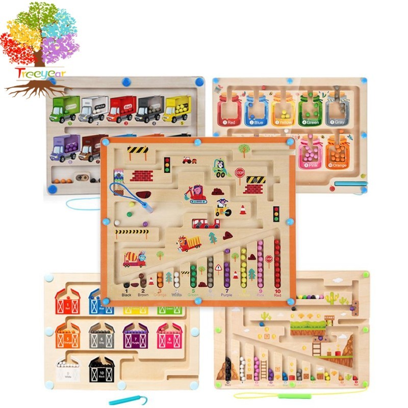 Magnetic Color & Number Maze, Montessori Counting Matching Toys, Wooden ...