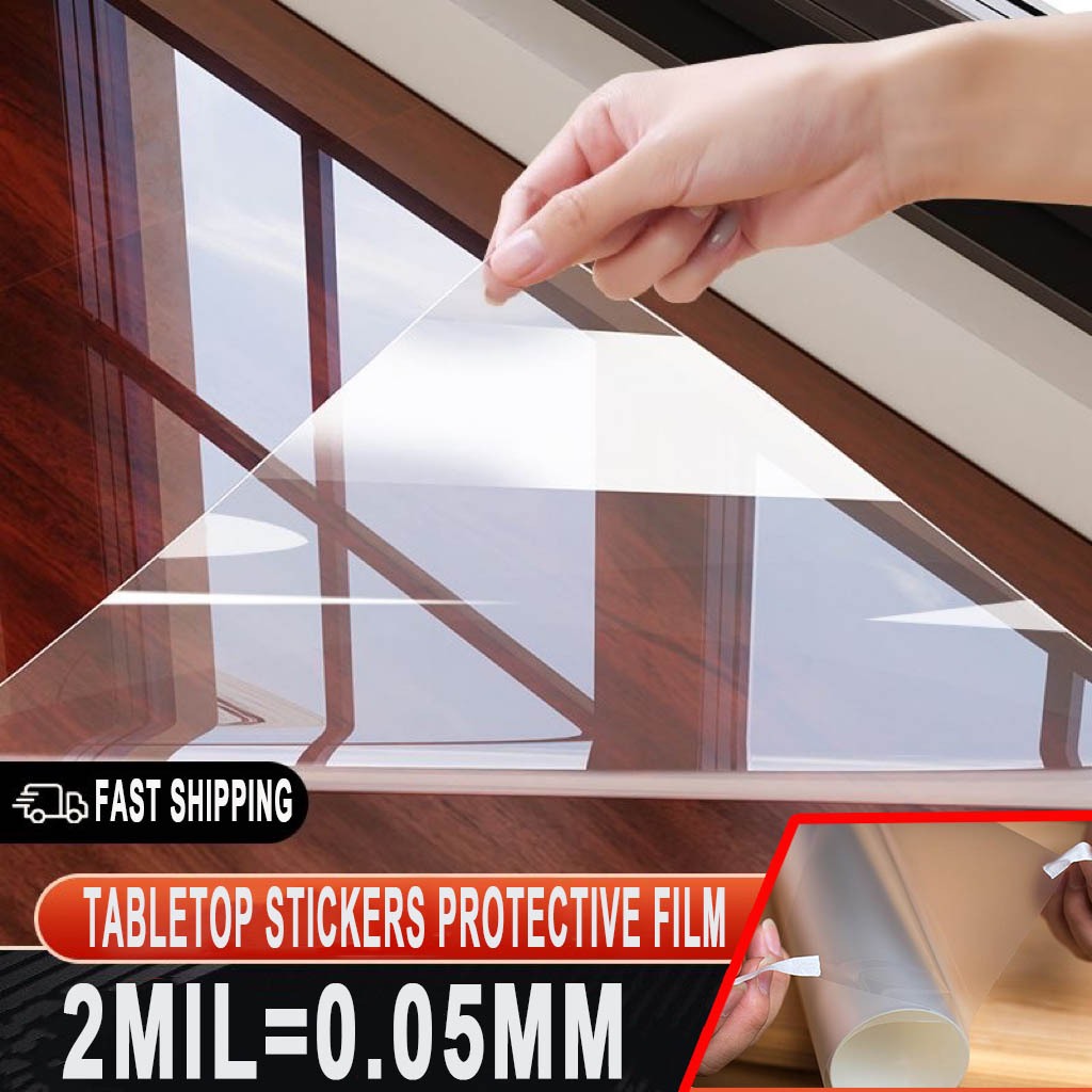 150x150cm Self-adhesive Transparent Film Marble Wood Desktop Protective ...