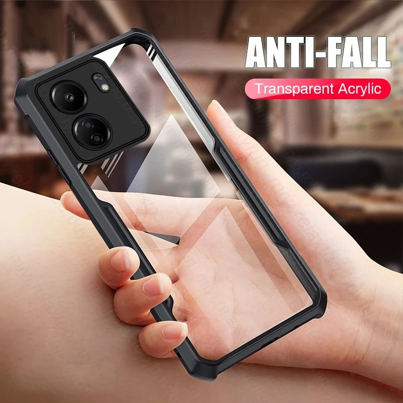 Transparent Acrylic Heavy Duty Shockproof Casing For Xiaomi Redmi 13C 12A Case TPU Soft Frame ...