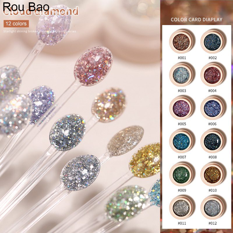 Rou Bao 12 Colors Nail Super Glitter Polish Sequins For DIY Painting Hook Gel Semi Permanent Gel ...