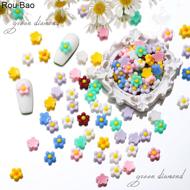 Rou Bao 50pcs Colorful Nail Art Sun Flower Small Fresh Resin Mixed Five ...