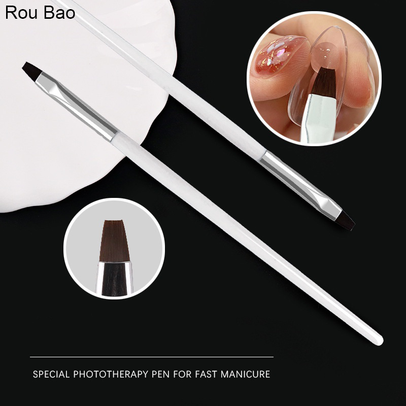 Rou Bao Nail Phototherapy Brush Polish Glue Color Extension Model Flat Head Nails Art Brush ...
