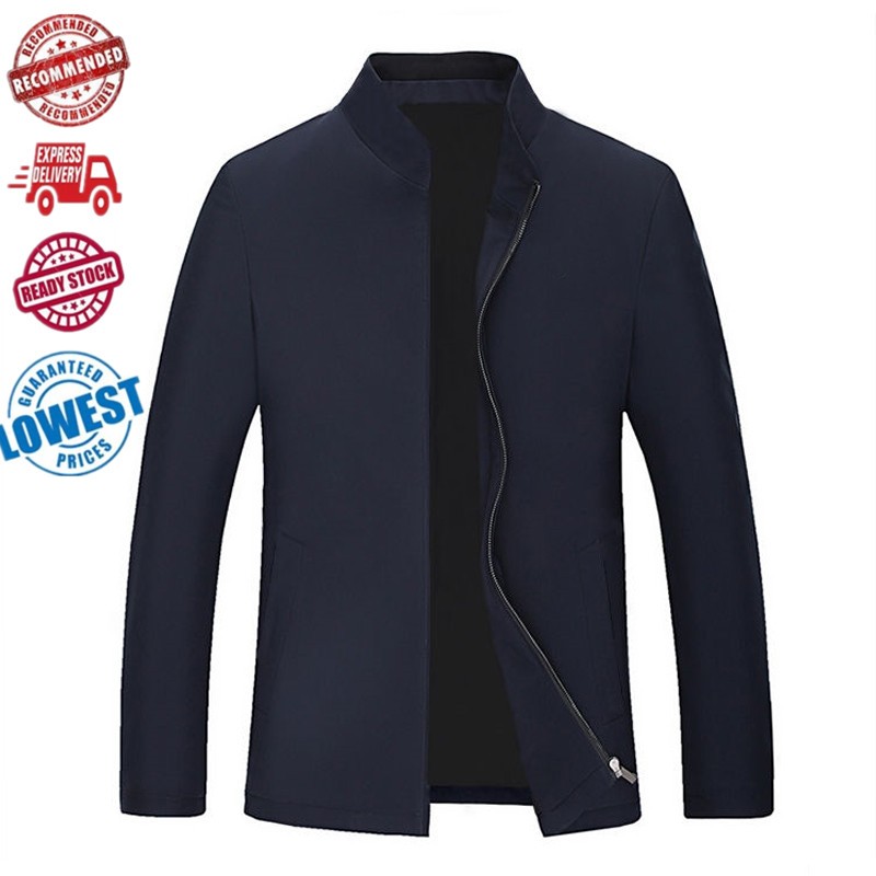 Men's Jacket Fashion Plain Windbreaker Bomber Jacket Zipper Outerwear ...